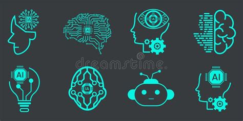 group of artificial intelligence related vector line icons contains such icons as face