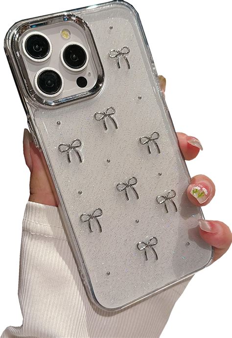 Jandm Clear Glitter 3d Bow Case For Iphone 16 Pro Max