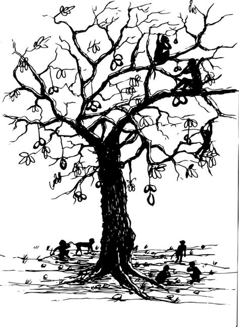 Hand Drawn Vector Nature Illustration With Group Of Monkey On The Tree Vector Art At