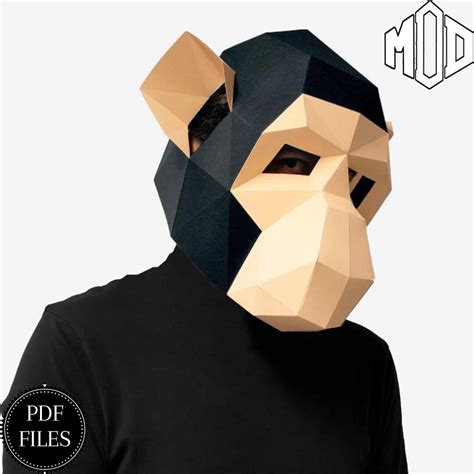 Monkey Mask Template Papercraft Mask 3d Animal Mask Low Poly Mask