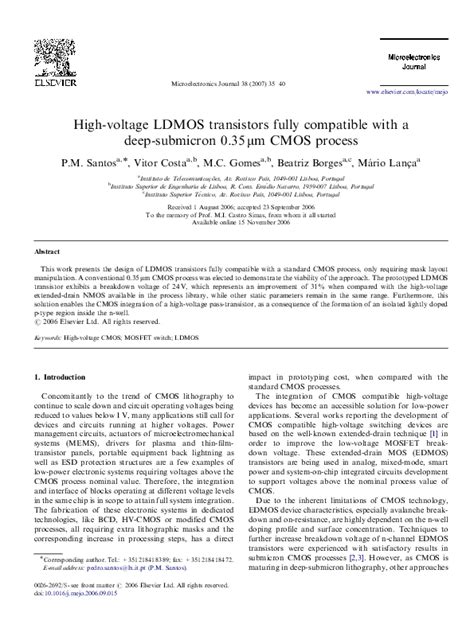 Pdf High Voltage Ldmos Transistors Fully Compatible With A Deep Submicron 035μm Cmos Process
