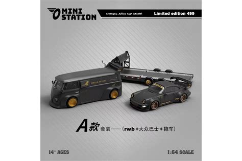 Mini Station 164 Rwb Vw T1 Van And Porsche 911 Rwb964 Trailer Set In