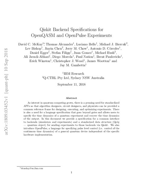 Pdf Qiskit Backend Specifications For Openqasm And Openpulse Experiments