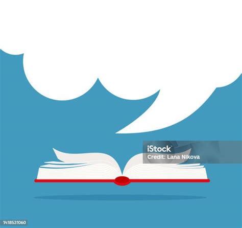 평면 디자인 스타일의 음성 구름이있는 벡터 오픈 종이 책 개념에 대한 스톡 벡터 아트 및 기타 이미지 개념 교과서 교육