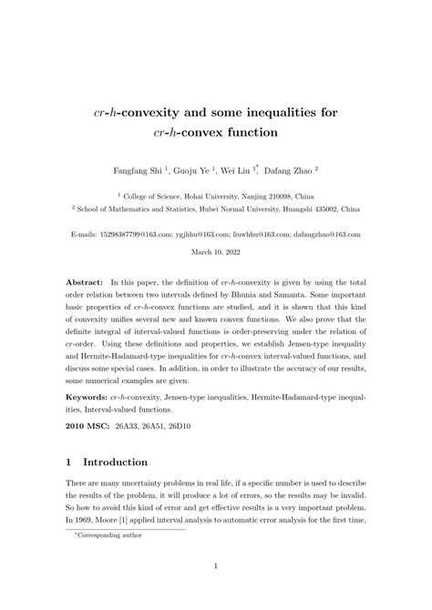 Pdf Cr H Convexity And Some Inequalities For Cr H Convex Function