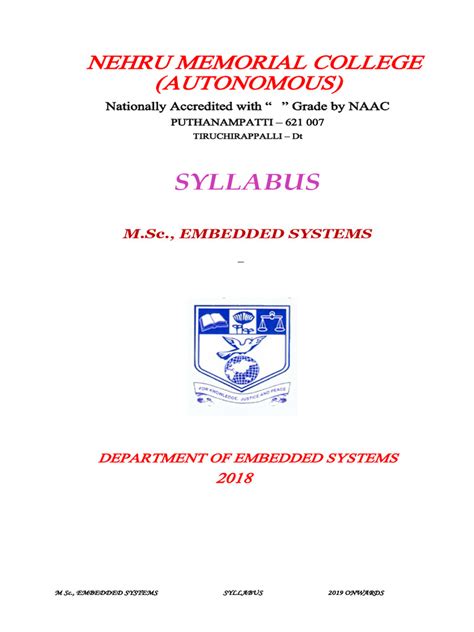 Msc Embedded Syllabus 2019 Pdf Matrix Mathematics Microcontroller