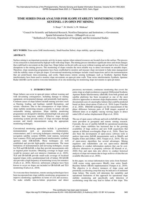PDF TIME SERIES INSAR ANALYSIS FOR SLOPE STABILITY MONITORING USING