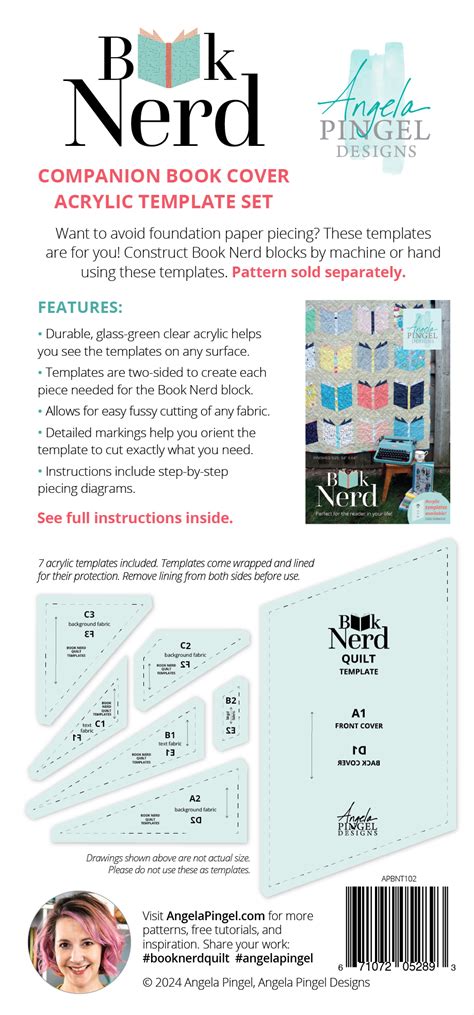 Book Nerd Quilt Companion Book Cover Acrylic Template 7 Piece Set