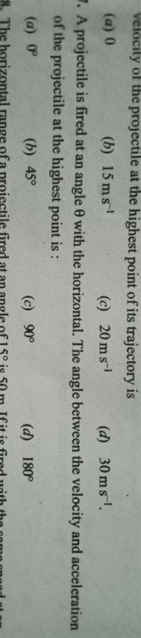 Velocity Of The Projectile At The Highest Point Of Its Trajectory Is