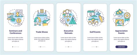 Corporate Events Types Onboarding Mobile App Screen Business Walkthrough 5 Steps Editable