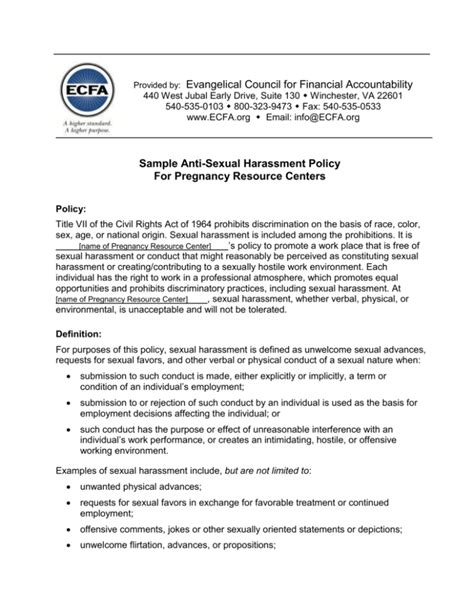 Anti Sexual Harassment Policy For Pregnancy Resource Centers