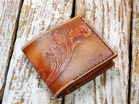 Hand Tooled Leather Wallet Handmade Leather Wallet Mens Leather
