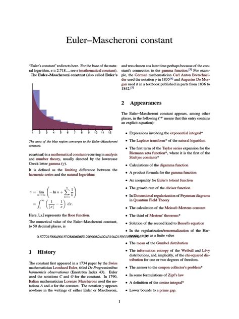 Euler Mascheroni Constant Pdf Numbers Discrete Mathematics
