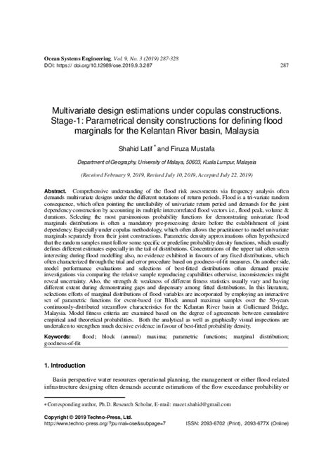 Pdf Multivariate Design Estimations Under Copulas Constructions Stage 1 Parametrical Density