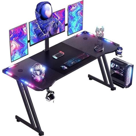HLONONE X Cm Bureau Gaming LED Grande Bureau Gamer Avec Un Plateau En Fibre De Carbone