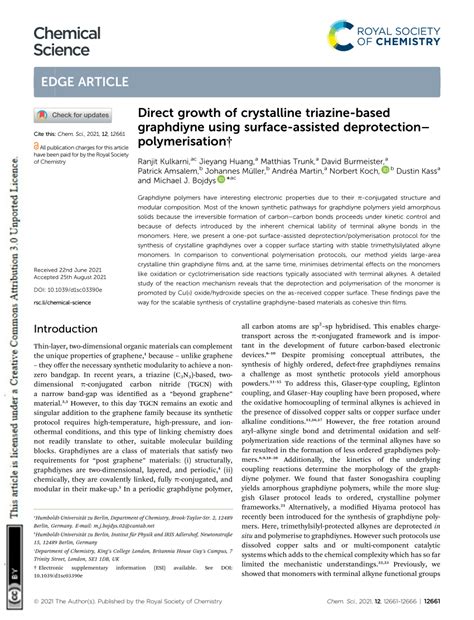 Pdf Direct Growth Of Crystalline Triazine Based Graphdiyne Using