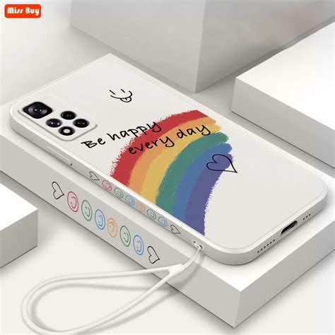 Funda De Silicona L Quida Para Xiaomi Redmi Note Carcasa Cuadrada Original De Arco Ris Con