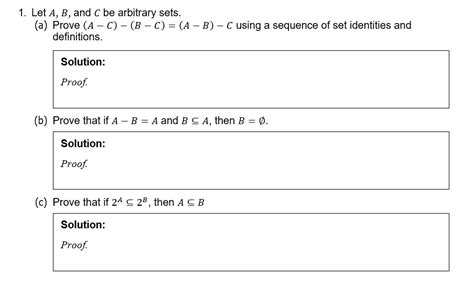 Let A B And C Be Arbitrary Sets A Prove Chegg