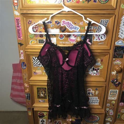 Victorias Secret Hot Pink And Black Lingerie Slip Depop