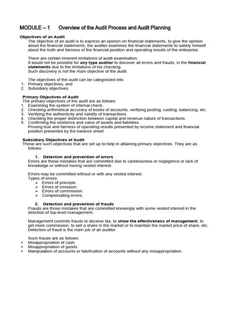 Module 1 Overview Of The Audit Process And Audit Planning Pdf Financial Audit Internal Control