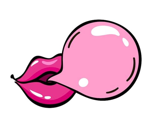 Premium Vector Lips And Bubble Woman Pink Lips With Gum Bubble