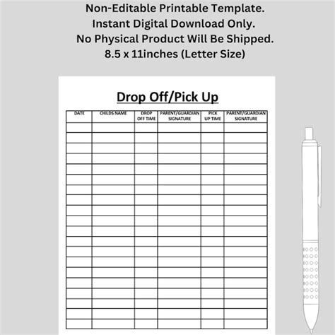 Pick Up Log Sheet Template Etsy