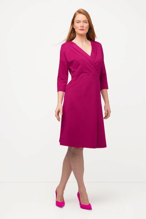 Robe midi coupe fourreau col en V effet cache cœur manches 3 4