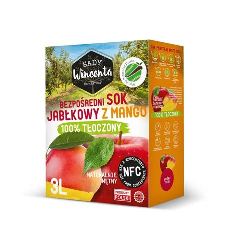 Sady wincenta sok 100 jabłkowy z mango 3l Hurtownia ekologiczna Bioboo