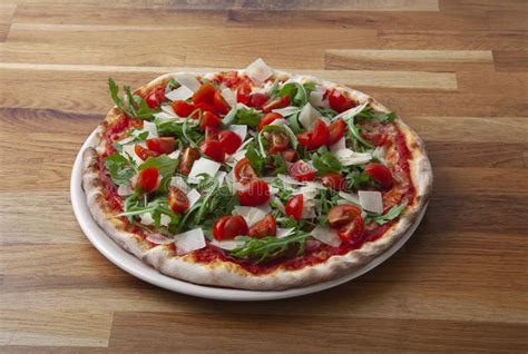 Pizza With Cherrys Arugula And Parmesan Stock Image Image Of Arugula