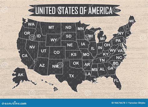 Poster Map Of United States Of America With State Names And Binary Code