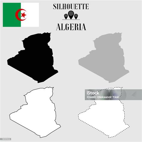 Lalgérie Esquisse La Carte Du Monde Solide Silhouette De Contour De