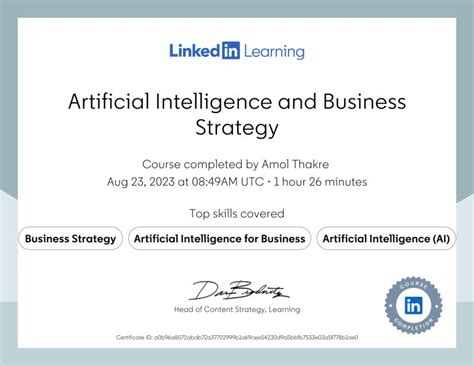 finished the course “artificial intelligence and business strategy” by