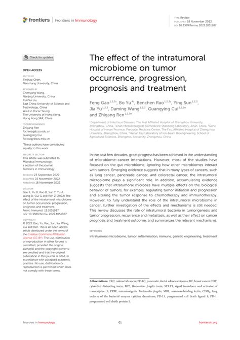 Pdf The Effect Of The Intratumoral Microbiome On Tumor Occurrence Progression Prognosis And