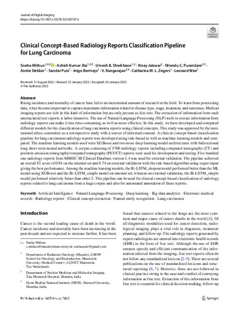 Pdf Clinical Concept Based Radiology Reports Classification Pipeline For Lung Carcinoma