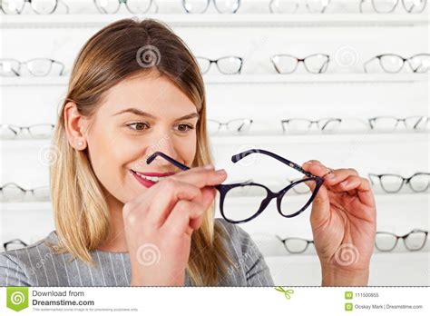Woman Choosing Eyeglass Frame Stock Image Image Of Eyesight
