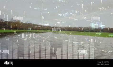 Image Of Financial Graphs Over Agricultural Field And Landscape Stock