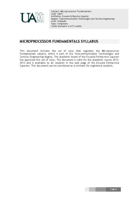 Microprocessors Fundamentals Code 18479 Institution Escuela