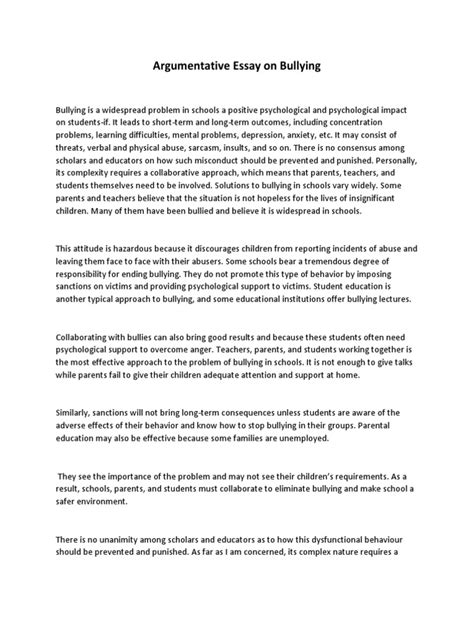 Argumentative Essay On Bullying Pdf Bullying Cyberbullying