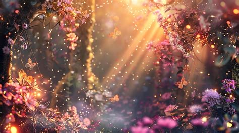 Premium Photo Mystical Forest With Glowing Flowers And Butterflies
