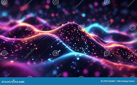 3d Rendering Of Abstract Particles Wave With Depth Of Field And Bokeh