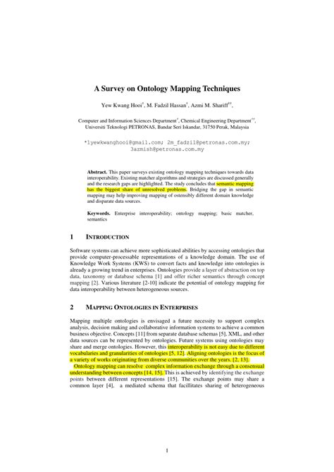 Pdf A Survey On Ontology Mapping Techniques