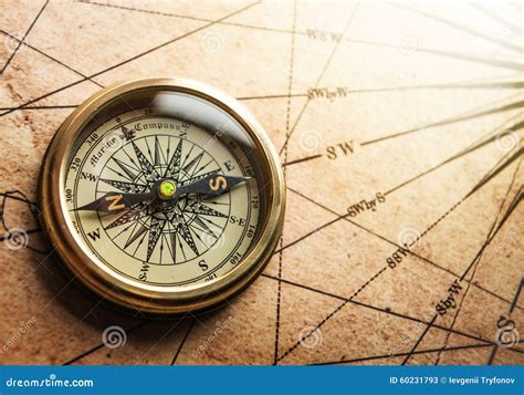 Old Compass On Vintage Map Stock Image Image Of Historical Nautical 60231793