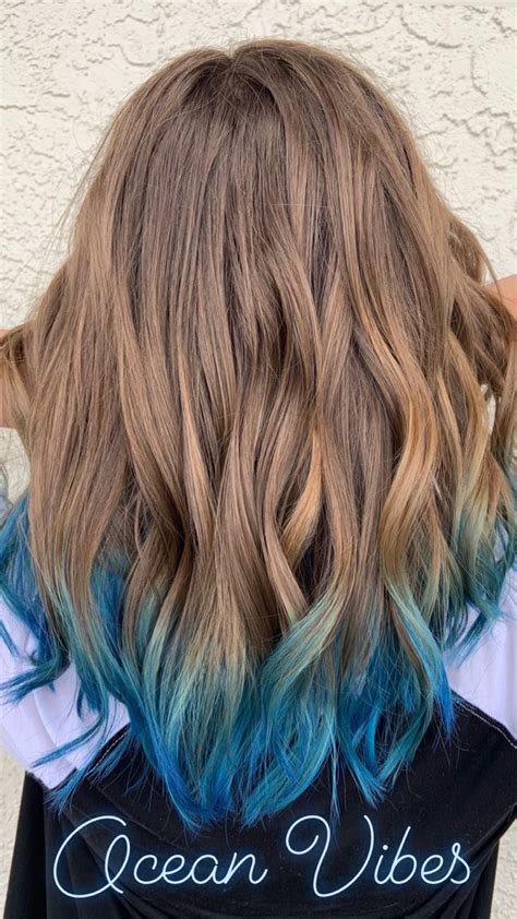 Blue Dip Dyed Hair Colored Hair Tips Dip Dye Hair Blue Tips Hair