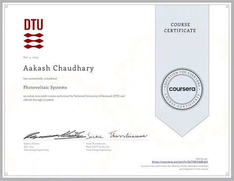 Photovoltaic System Coursera Certification Achivements Reliance