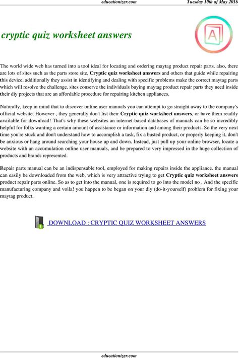 Cryptic Quiz Worksheet Answers Db Excel Com