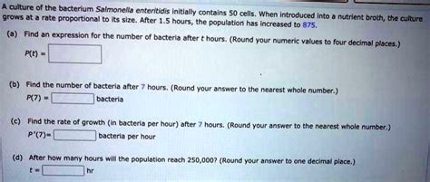 Solved A Culture Of The Bacterium Salmonella Enteritidis Initially
