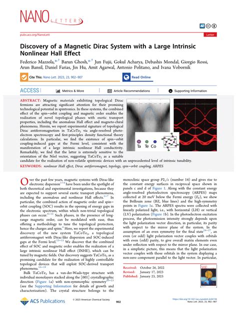 Pdf Discovery Of A Magnetic Dirac System With A Large Intrinsic Nonlinear Hall Effect