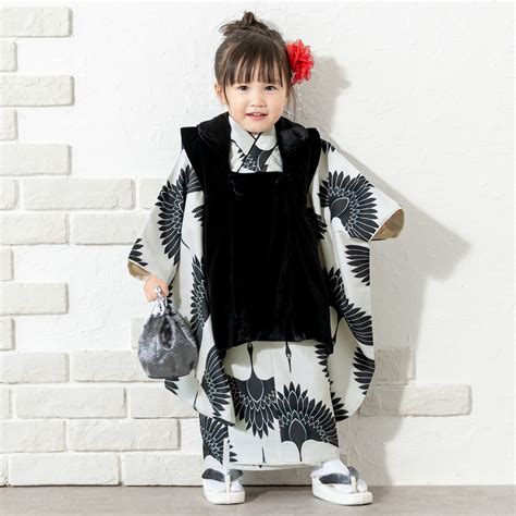 【楽天市場】 先着20 Offクーポン！／300名限定 6 4~11 1 59まで【レンタル】七五三 着物 3歳 レンタル 女の子 被布 フルセット 黒 白系 鶴 被布着 きもの 着物セット