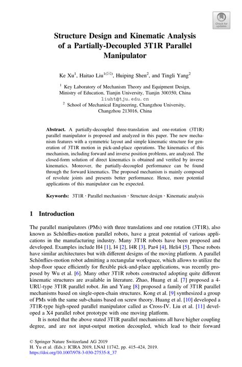 Pdf Structure Design And Kinematic Analysis Of A Partially Decoupled