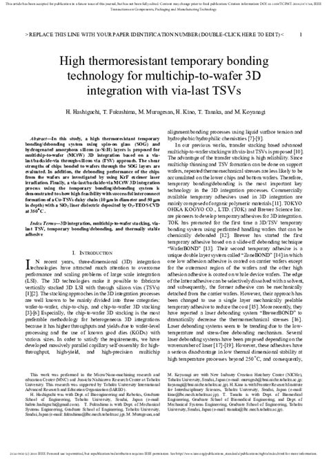 Pdf High Thermoresistant Temporary Bonding Technology For Multichip